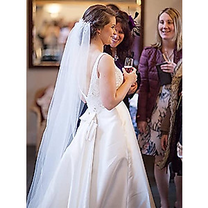 Ursumy Bride Wedding Veil Long Cathedral Veil Drop Veil Simple Soft Tulle Bridal Veils Single 1T/1 Tier (White)