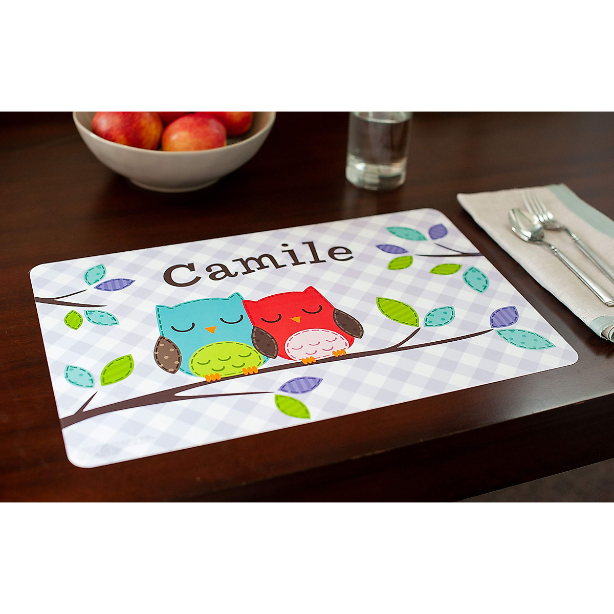 Personalized Placemat for Kids, Gingham Owl - I See Me!
