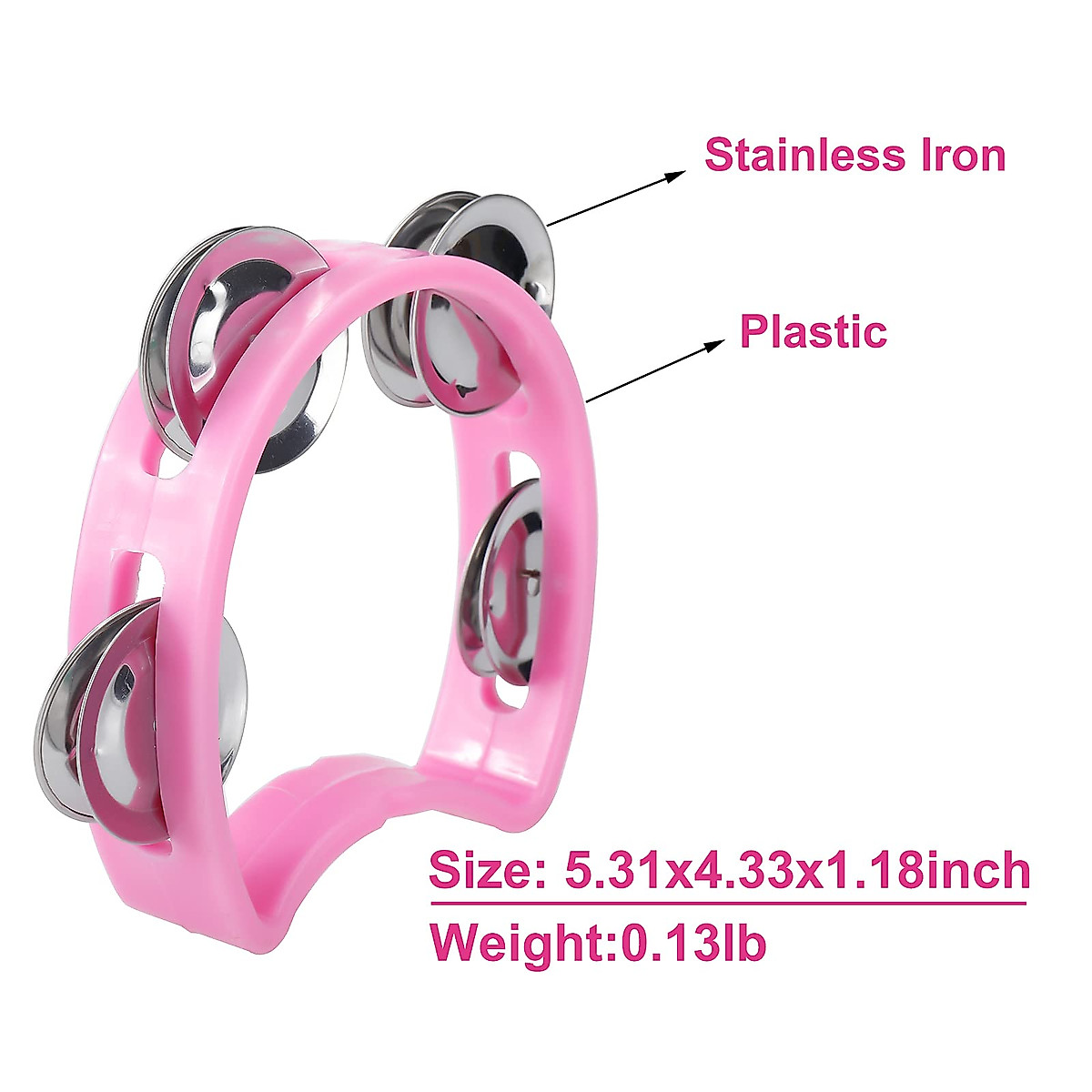 Patioer Hand Tambourine Bells, 12 Pcs Plastic Musical Percussion Tambourine with 4 Bells, Metal Jingles Tambourines