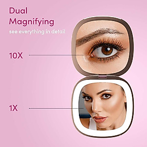 Fancii Compact Makeup Mirror with Natural LED Lights, 1x/ 10x Magnifying - Rechargeable, Portable, Lighted 4” Hand Mirror for Travel and Purses, Mila (Rose Gold)