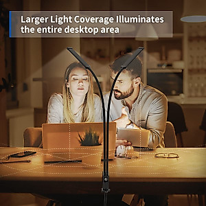 iZELL 154 LED Dimmable Desk Lamp - 【3 Colour Temperatures & 10 Brightness Levels】 2X 70cm Flexible Gooseneck with Swivel Clamp, Easy Clip on Reading Light, Led Table Lamp, Work Lamp for Home/Office