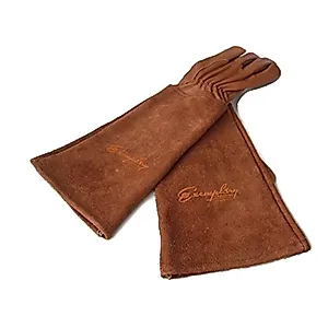 Rose Pruning Gloves for Men and Women - Thorn Proof Goatskin Leather Gardening Gloves with Gauntlet (Extra Large, Brown)