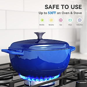 magicplux 3.5 Quart Dutch Oven, Enameled Cast Iron Dutch Oven Pot with Lid, Dual Handles, Blue