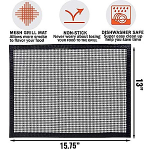BBQ Grill Mesh Mat Barbecue Cooking Mat Non-Stick Set(2) for Outdoor Grilling Teflon Grill Mesh Sheet Liner Heavy Duty Easy to Clean for Smoker,Gas,Charcoal,Electric Grill,Oven by SUNRICH