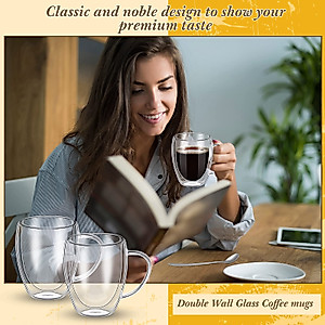 12 Pcs 12 oz Glass Coffee Mugs with Handle Set Clear Glass Coffee Cups Insulated Double Walled Glass Mugs for Hot Beverages Clear Borosilicate Cups with 12 Pcs Spoons for Cappuccino Latte Espresso