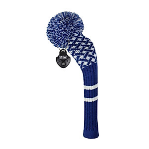 Scott Edward 1PCS Hybrid Head Cover Knit, for Fairway Wood Hybrid, with Rotating Number Tags (Hybrid, Blue Reticulated)
