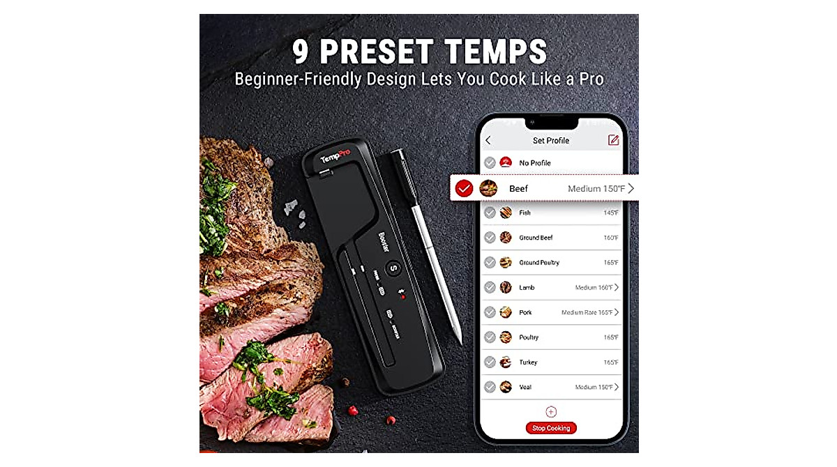 TempPro 500FT Wireless Meat Thermometer for Grilling & Smoking