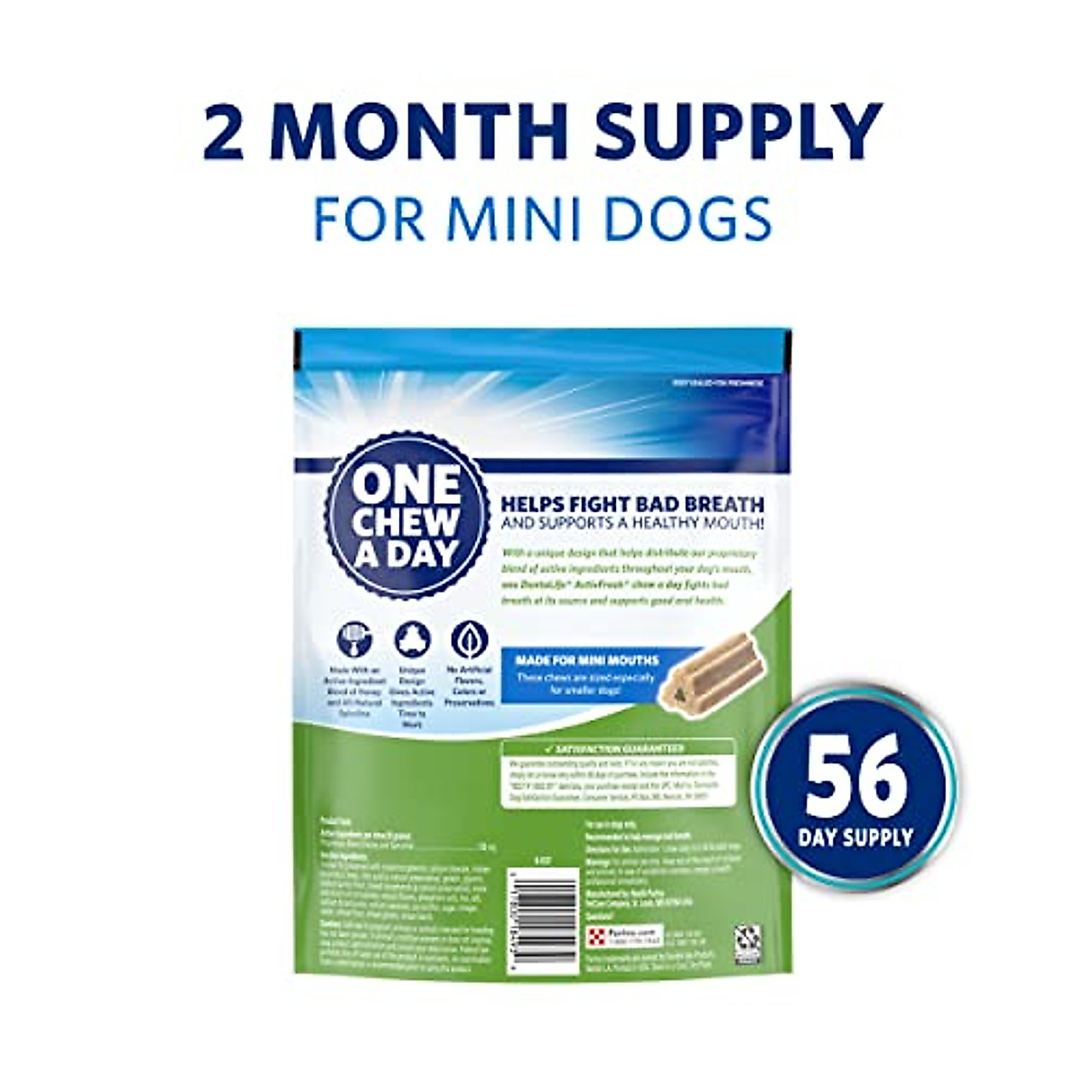 Dentalife Purina ActivFresh Daily Oral Care Mini Dog Chews - 56 Treats