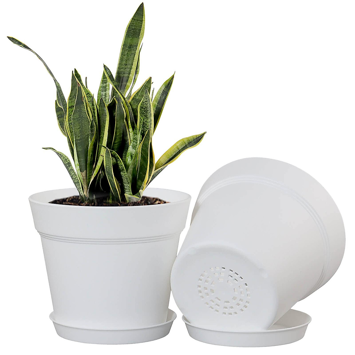 WOUSIWER 16 Pack 6 inch Plastic Planters for Indoor Flower Pots, Heavy Duty and Stylish 6 Inch Plant Pots for Indoor Plants with Drainage Holes and Tray for Plants, Flowers, White