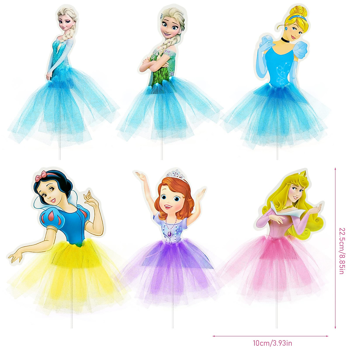 6 Pieces Princess Cupcake Toppers, Girls Birthday Princess Cake Topper Decoration for Baby Shower, Princess Theme Bday Party