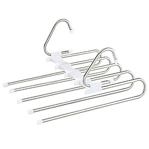 MXIAOXIA 5-in-1 Pants Hanger Multifunctional Portable Stainless Steel Hanger for Clothes Trousers Coat Storage Organization Space Saving