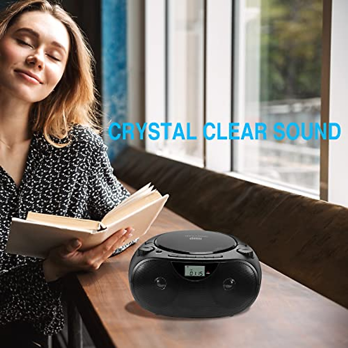 Nextron Portable Bluetooth CD Player Boombox with AM/FM Radio, USB, AUX and Headphone Jack, CD-R/RW and MP3 CDs Compatible, Stereo System for Home with Dual Speakers, AC/Battery Operated - Black