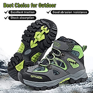 VITUOFLY Boys Hiking Boots Kids Warm Winter Snow Boots Girls Hiking Shoes Outdoor Adventure Trekking Shoes Anti-skid Sneakers Steel Buckle Grey Green Size 6.5