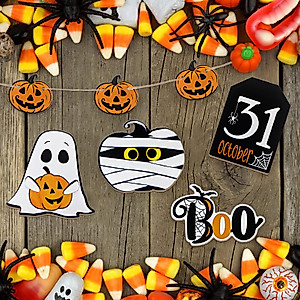 Guoofu Halloween Tiered Tray Decor, Farmhouse Tray Decorations, Funny Boo Ghost Mummy Pumpkin Wooden Signs, Halloween Scary Home Decor for Tabletop Shelf Mantel Party