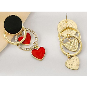 Decent LOOK Trendy Earrings for Women 2024 Black Red Gold Hoop | Triple Circle Diamond Earrings | Chunky Gold Earrings (Pack of 01)