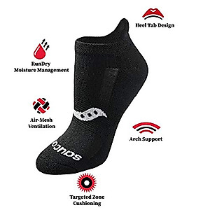 Saucony Women's Performance Heel Tab Athletic Socks (8 & 16 Pairs), Black Solid (16 Pairs), Shoe Size: 5-10