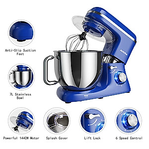 Aucma Stand Mixer,7.4QT 6-Speed Tilt-Head Food Mixer, Electric Kitchen Mixer with Dough Hook, Wire Whip & Beater