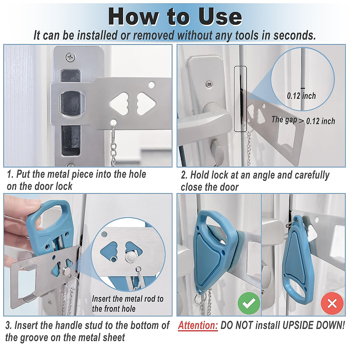 Portable Door Lock, Travel Door Lock for Hotel Rooms, Security Door Stopper for Traveling Home Apartment Anti Break-in, Door Safety Locks from Inside for Women Families Privacy (3 Pack)