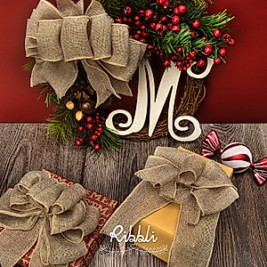 Ribbli Burlap Wired Ribbon,2-1/2 Inch x 10 Yard,Natural,Solid Wired Edge Ribbon for Big Bow,Wreath,Tree Decoration,Outdoor Decoration