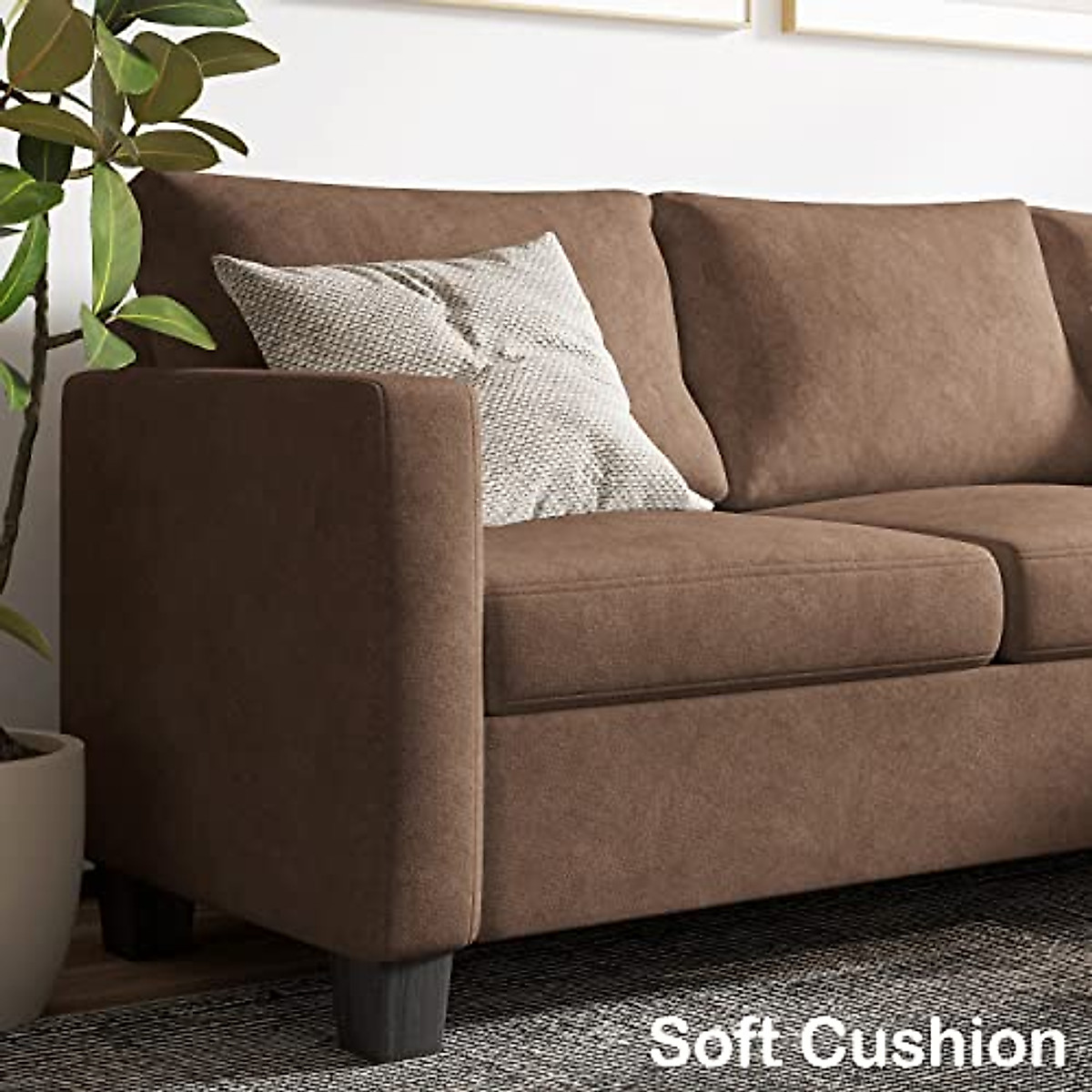 YESHOMY Convertible Sectional Sofa with Comfortable Backrest,L-Shaped Couch with Modern Cotton Fabric for Living Room, Brown