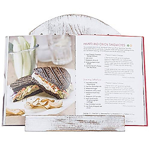 MyGift Shabby Whitewashed Wood Cookbook Holder Stand, Countertop Recipe Book Binder iPad Tablet Holder with Kickstand