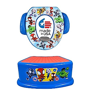 Spidey and His Amazing Friends "Team Up" 2 Piece Essential Potty Training Set - Soft Potty Seat, Step Stool