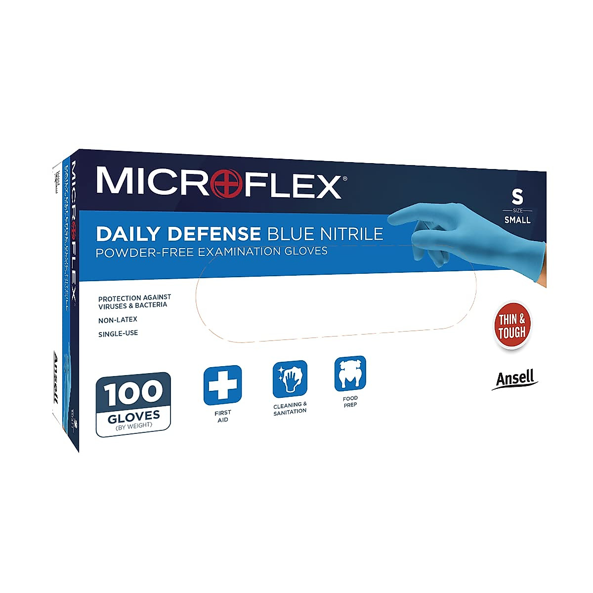 MICROFLEX 10-733 Daily Defense Disposable Rubber Gloves for Cleaning, Food Prep, First Aid - Small, Blue (Case of 1000)