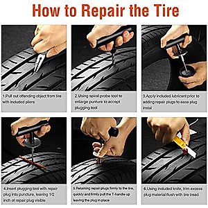 AUTOWN Flat Tire Repair Kits, 74 Pcs Universal Tire Plug Kit Heavy Duty Flat Tire Puncture Repair Kit for Cars, Trucks, Motorcycles, ATV，RV, Jeep, Tractor, Trailer