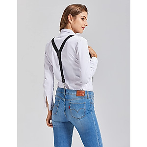 Suspenders for Women with 3 Swivel Hooks and 1" Width Strap for Jeans and Shorts, also for Slim or Young Men (Black)
