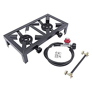 Double Burner Stove, ACOSDIDES Portable 2 Burners Outdoor BBQ Camping Gas Stove Hiking Propane Cooker W/Hose for Outdoor Camping, Barbecue Grilling, Tailgating, Hiking