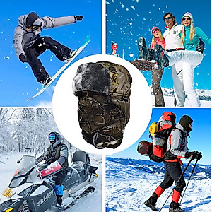 UOUDIO Ushanka Men's Winter Hat with Ear Flaps and Faux Fur Inner - Camo Camouflage Russian Trooper Trapper Hat Hunting Skiing Hat for Men Women