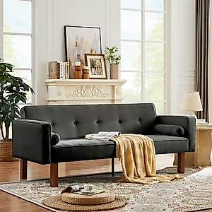 AnwickNomo Futon Sofa Bed Loveseat Convertible Couch with Armrests, Modern Sleeper Sofa Couch Bed with Solid Wood Legs,Sofas & Couches for Dorm Room Living Room Bedroom Office (Dark Gray)