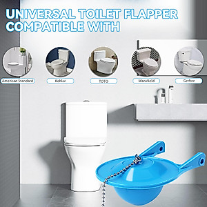 2 Pack 3 Inch Toilet Flapper Replacement Compatible with Gerber 99-788, Universal Water-Saving Long Life with Stainless Chain for 3-Inch Flush Valves, Easy Install- Blue