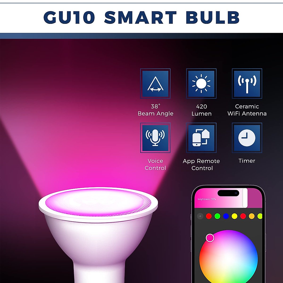 Lightinginside GU10 Smart Light Bulbs 50W Equivalent, 38°Beam Angle, Smart Bulb Compatible with Alexa/Google Assistant/Smart Life, 5W 420LM, RGBCW Spotlight Track Light, 2.4GHz WiFi, ETL Listed, 4PCS