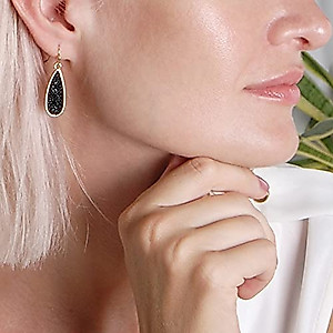 Humble Chic Simulated Druzy Drop Dangles - Sparkly Long Teardrop Dangly Earrings for Women, Gold - Black Stone