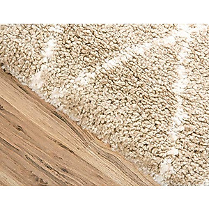 Unique Loom Rabat Shag Collection Modern Tribal Moroccan Inspired Plush & Soft Geometric Design Area Rug (5' 0 x 8' 0 Rectangular, Taupe/ Ivory)