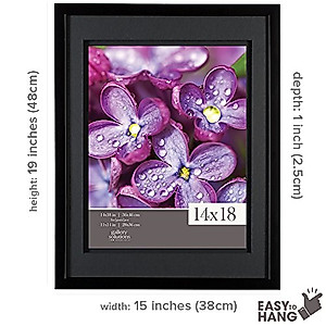 Gallery Solutions 14x18 Black Wood Wall Frame with Double Black Mat for 11x14 Image