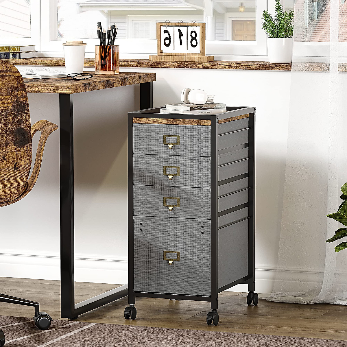 Alkmaar 4 Drawer Vertical Mobile File Cabinet Fits A4 or Letter Size, Rustic Grey
