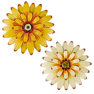 Juegoal 2 Pack 16" Large Metal Flowers Wall Art Inspirational Daisy Wall Decor Sunflower Hanging for Indoor Outdoor Home Bedroom Living Room Office Garden, White & Yellow