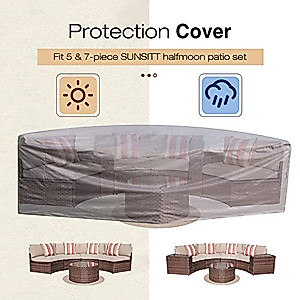 SUNSITT Patio Outdoor Half Moon Outdoor Furniture Sectional Set Cover Waterproof and Dust Resistant Furniture Cover, 120''L x 56''W x 28''H
