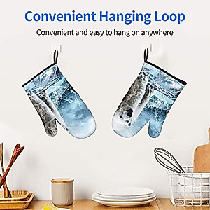Cool Animal White Polar Bear Printed Oven Mitts Heat Resistant Non-Slip Waterproof Oven Gloves for Grilling BBQ Cooking Baking Kitchen Microwave Pizza