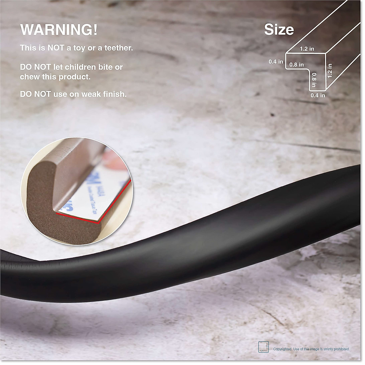 Roving Cove Edge Protector for Baby (6ft Large Edge Only), Hefty-Fit Heavy-Duty Soft Foam Furniture Edge Bumper Guards, Desk Edge Cushion, Wall Corner Covers, 3M Adhesive, Onyx Black