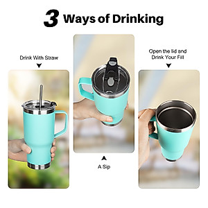 GUDEMAO 20 oz Tumbler with Handle, Stainless Steel Insulated Tumbler with Lid and Straw, Double Wall Vacuum Insulated Coffee Mug Tumbler, Insulated Coffee Thermal Cup for Cold and Hot (Mint Green)