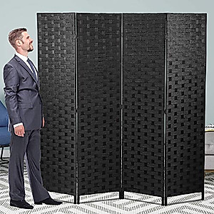 Room Divider, 4 Panel Room Dividers and Folding Privacy Screens 6FT Tall Wall Divider Wood Screens Dorm Partitions Freestanding Temporary Wall Room Furniture Separators- Black