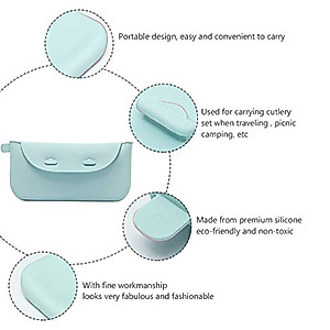 NUOBESTY Portable Tableware Box Cutlery Holder Bags Silicone Waterproof Storage Case for Baby Spoons Flatware Home Travel Bag (Blue)