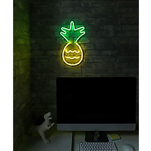 Isaac Jacobs 17” x 10” inch LED Neon ‘Yellow & Green Pineapple’ Wall Sign for Cool Light, Wall Art, Bedroom Decorations, Home Accessories, Party, and Holiday Décor: Powered by USB Wire (PINEAPPLE)