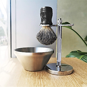 Je&Co Shaving Set,Pure badger Hair Shaving Brush with Steel Stand and Steel Bowl