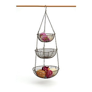 RSVP International Hanging Storage Collection 3-Tier Baskets, Bronze Woven Wire