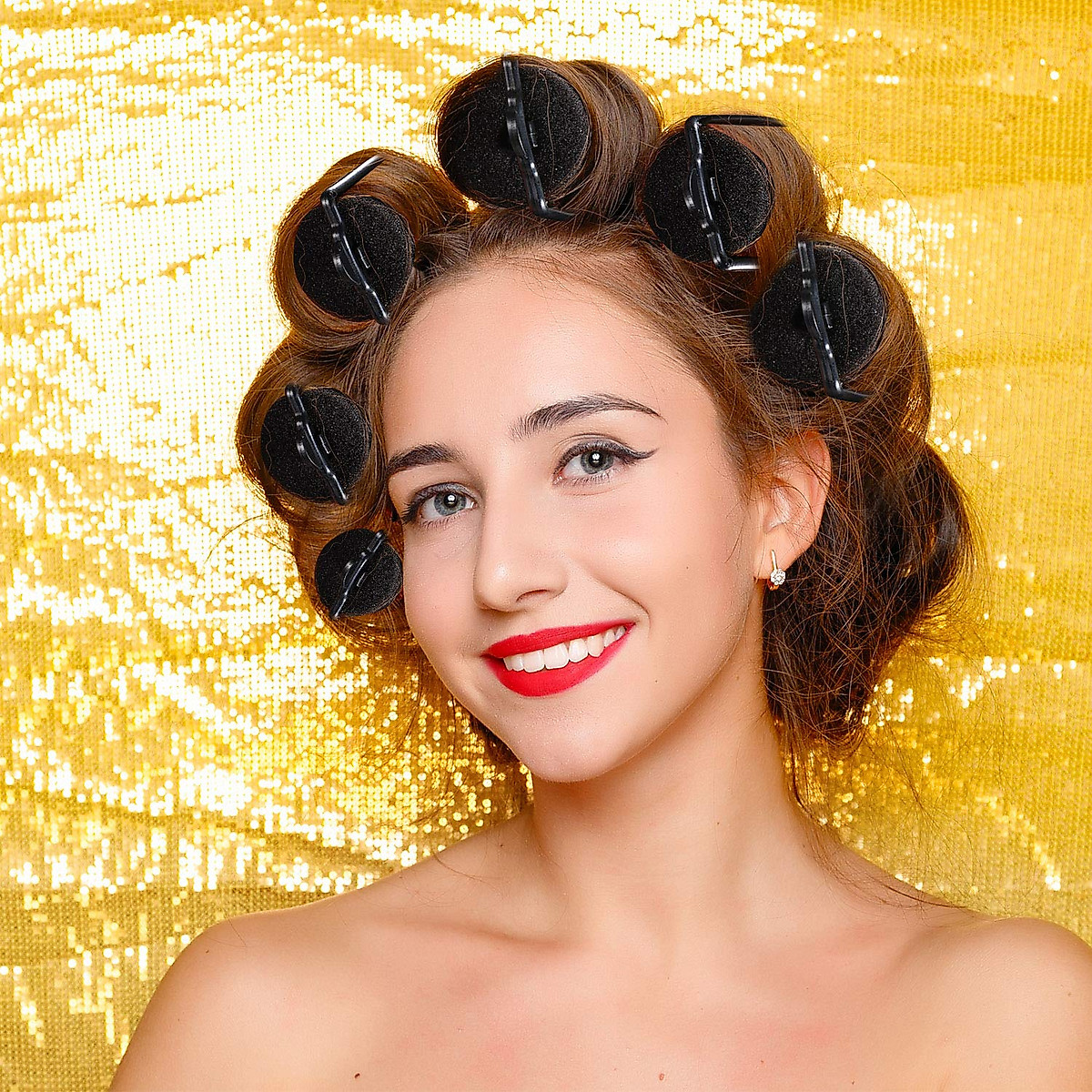 40 Pieces Sponge Hair Rollers Satin Rollers for Black Hair, Silk Rollers Foam hair Rollers Hair Curlers with Duck Teeth Hair Clips for Hairdressing Styling (Black, Multi-size)