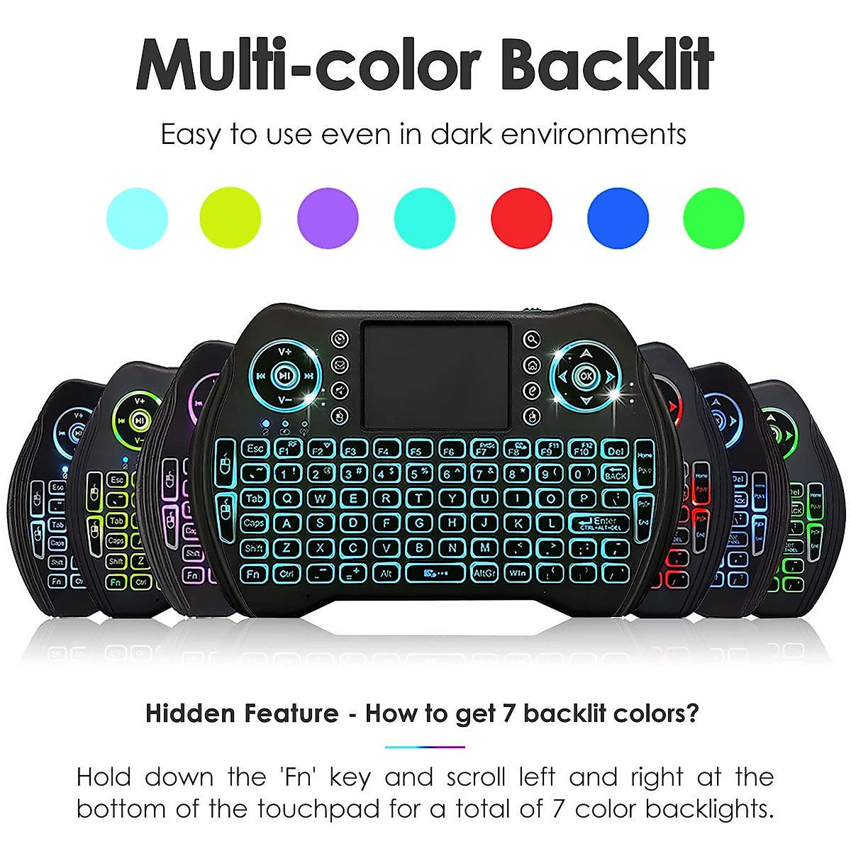 BL Mini Wireless Keyboard Remote Control with Touchpad Mouse Combo, Backlit 2.4GHz Mini Keyboard Wireless USB Dongle Rechargeable Li-ion Battery for Android TV Box Smart TV PC PS3 Windows MacOS X-Box